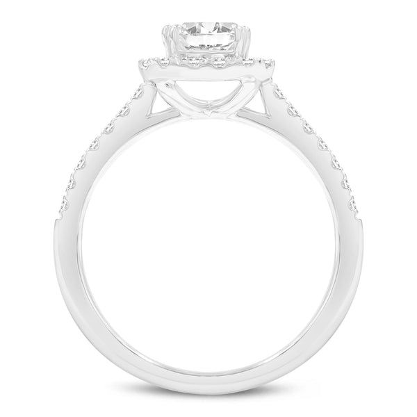 Valora 14K White Gold Emerald Cut Lab Grown Diamond Halo Engagement Ri ...