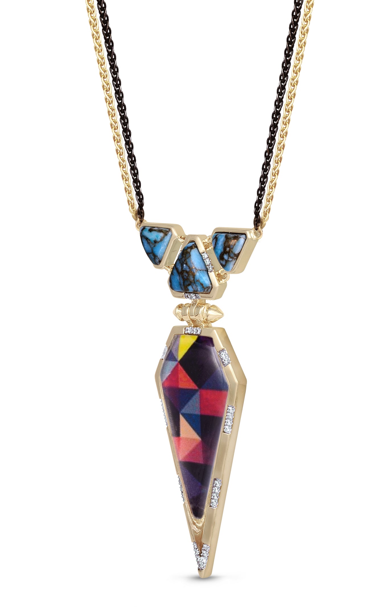 Fearless Turquoise Diamond Necklace in 14K Yellow Gold Plated Sterling ...