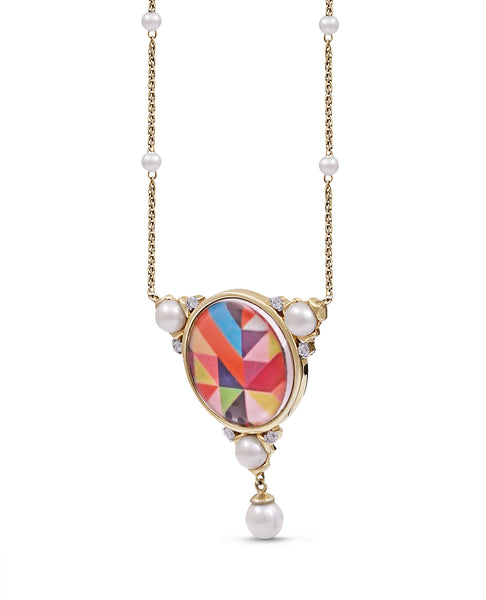 Pops of Passion Pearl & Diamond Mosaic Necklace in 14K Yellow Gold Pla ...