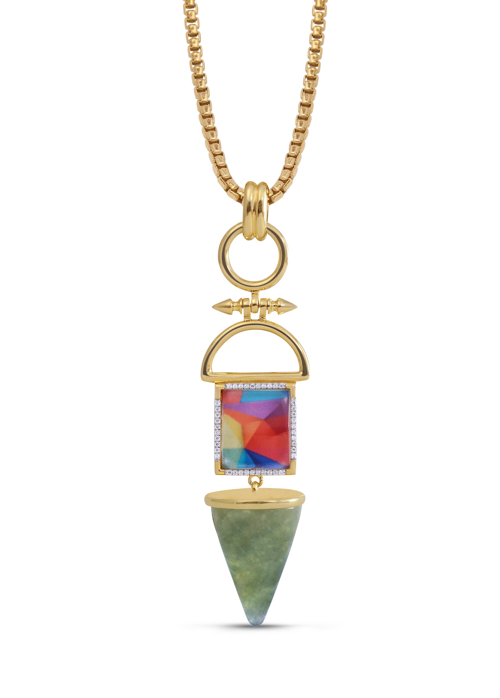 Splashy Flashy Prehnite & Diamond Mosaic Necklace in 14K Yellow Gold P ...