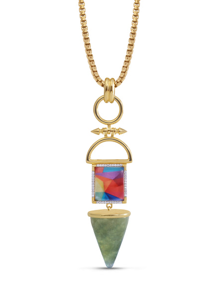 Splashy Flashy Prehnite & Diamond Mosaic Necklace in 14K Yellow Gold P ...