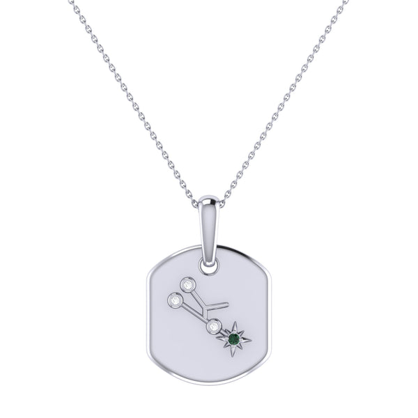Taurus Bull Emerald & Diamond Constellation Tag Pendant Necklace in St ...