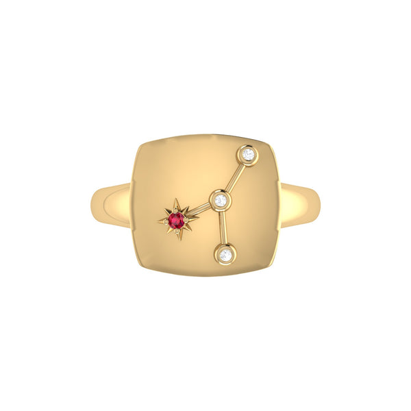 Cancer Crab Ruby & Diamond Constellation Signet Ring in 14K Yellow Gol ...