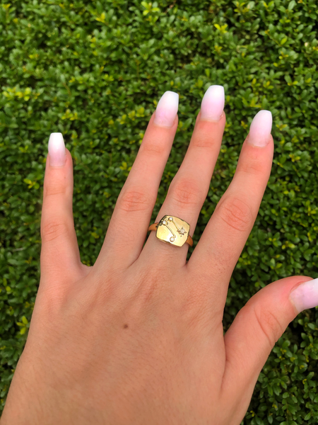 Gemini Twin Moonstone & Diamond Constellation Signet Ring in 14K Yello ...