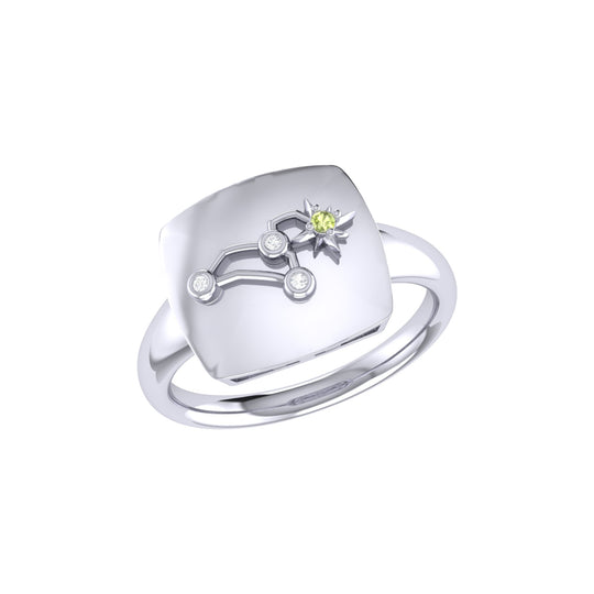 Leo Lion Peridot & Diamond Constellation Signet Ring in Sterling Silve ...