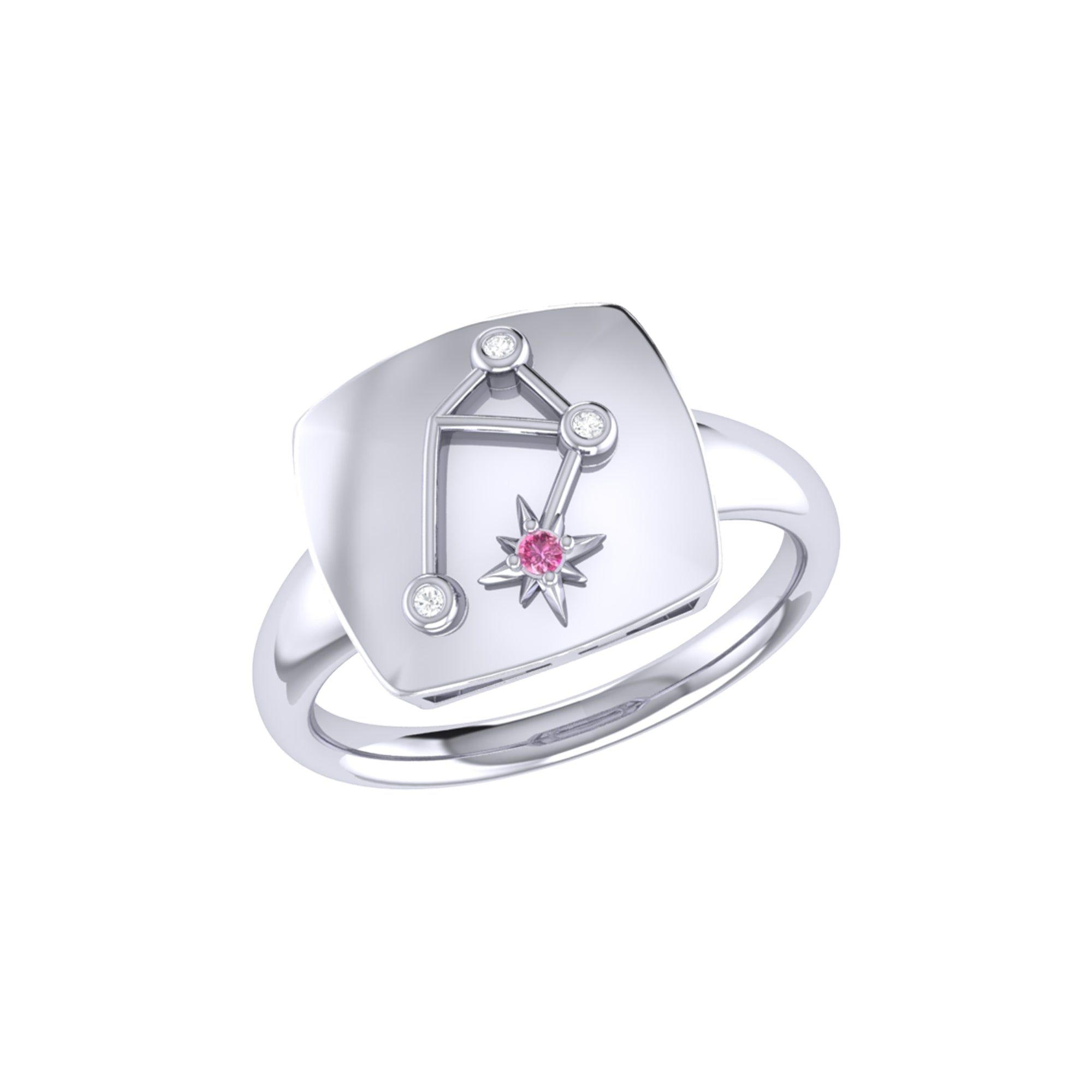 Libra Scales Pink Tourmaline & Diamond Constellation Signet Ring in St ...