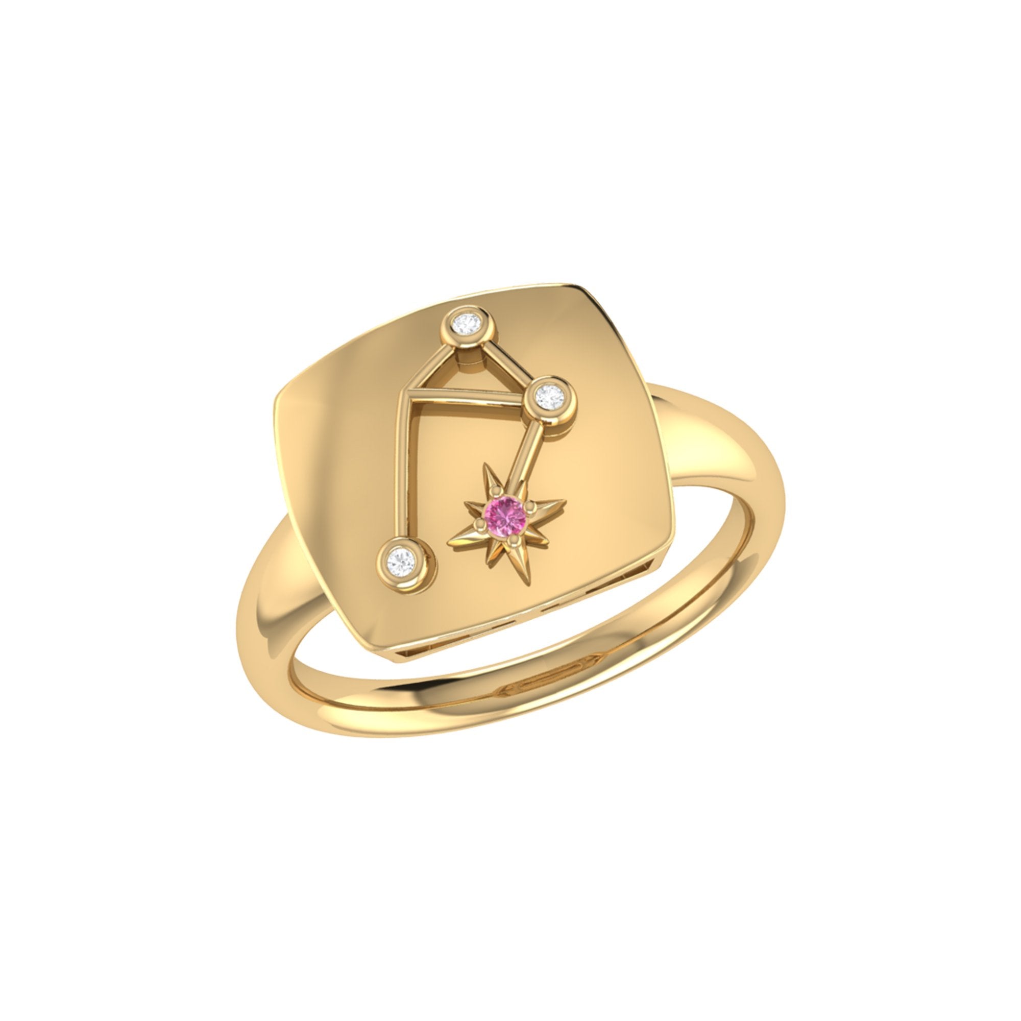 Libra Scales Pink Tourmaline & Diamond Constellation Signet Ring in 14 ...