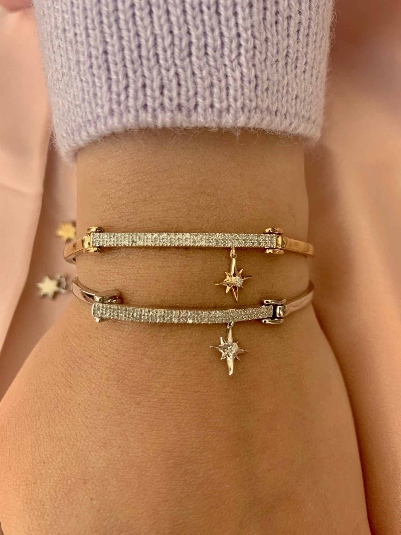 Little North Star Diamond Bar Bangle in 14K Yellow Gold Vermeil on Ste ...