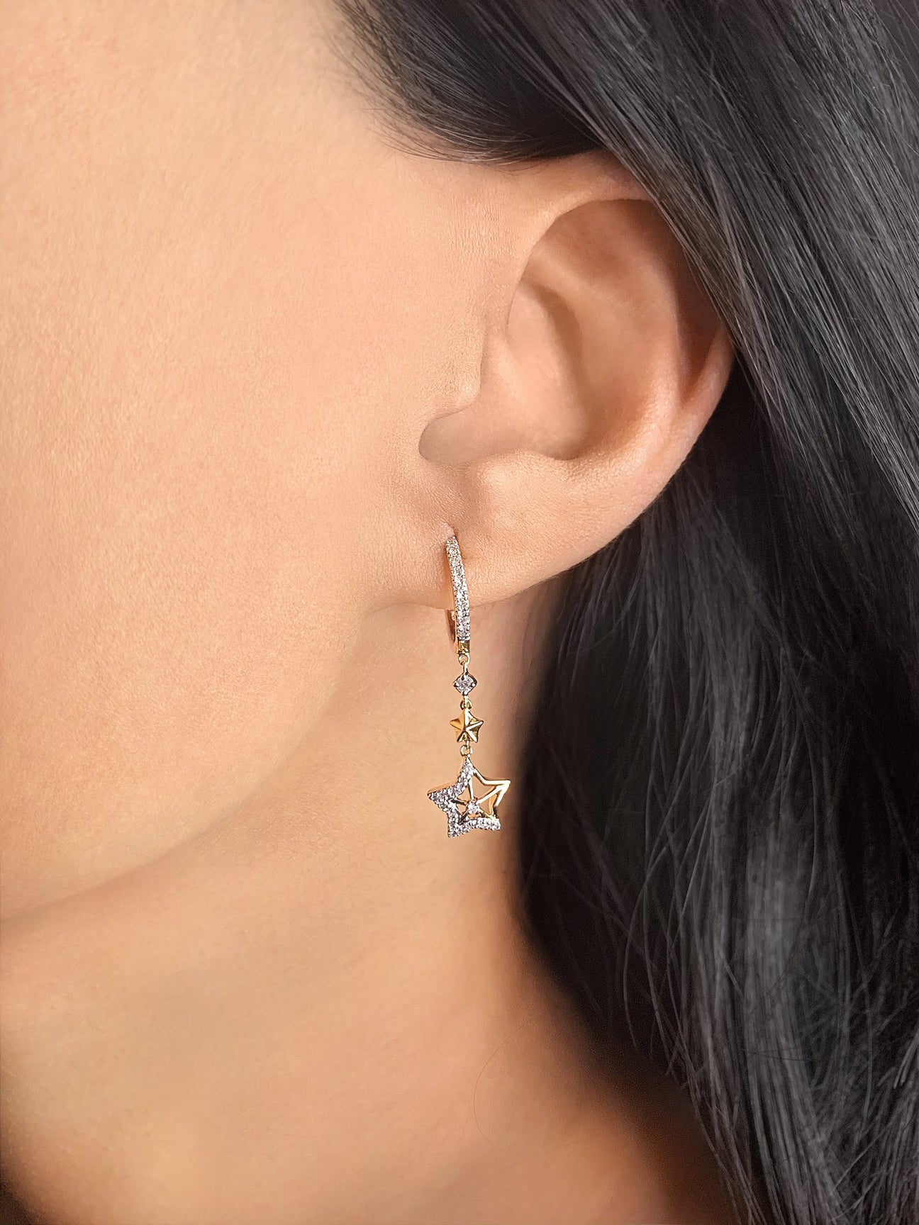 Little Star Lucky Star Diamond Hoop Earrings in 14K Gold Vermeil ...