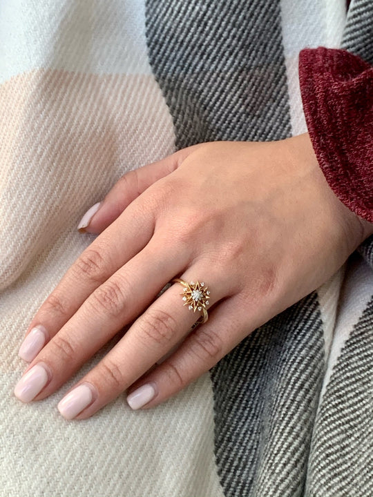 Supernova Star Diamond Ring in 14K Yellow Gold Vermeil on Sterling Sil ...