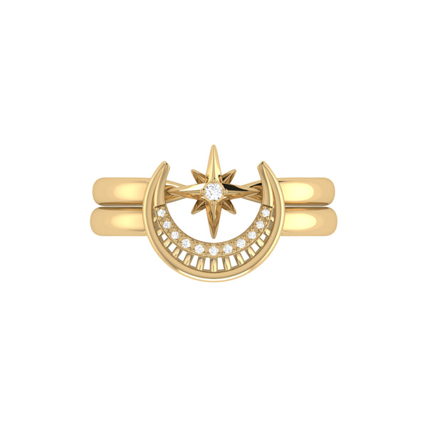 Nighttime Moon Star Lovers Detachable Diamond Ring in 14K Yellow Gold ...