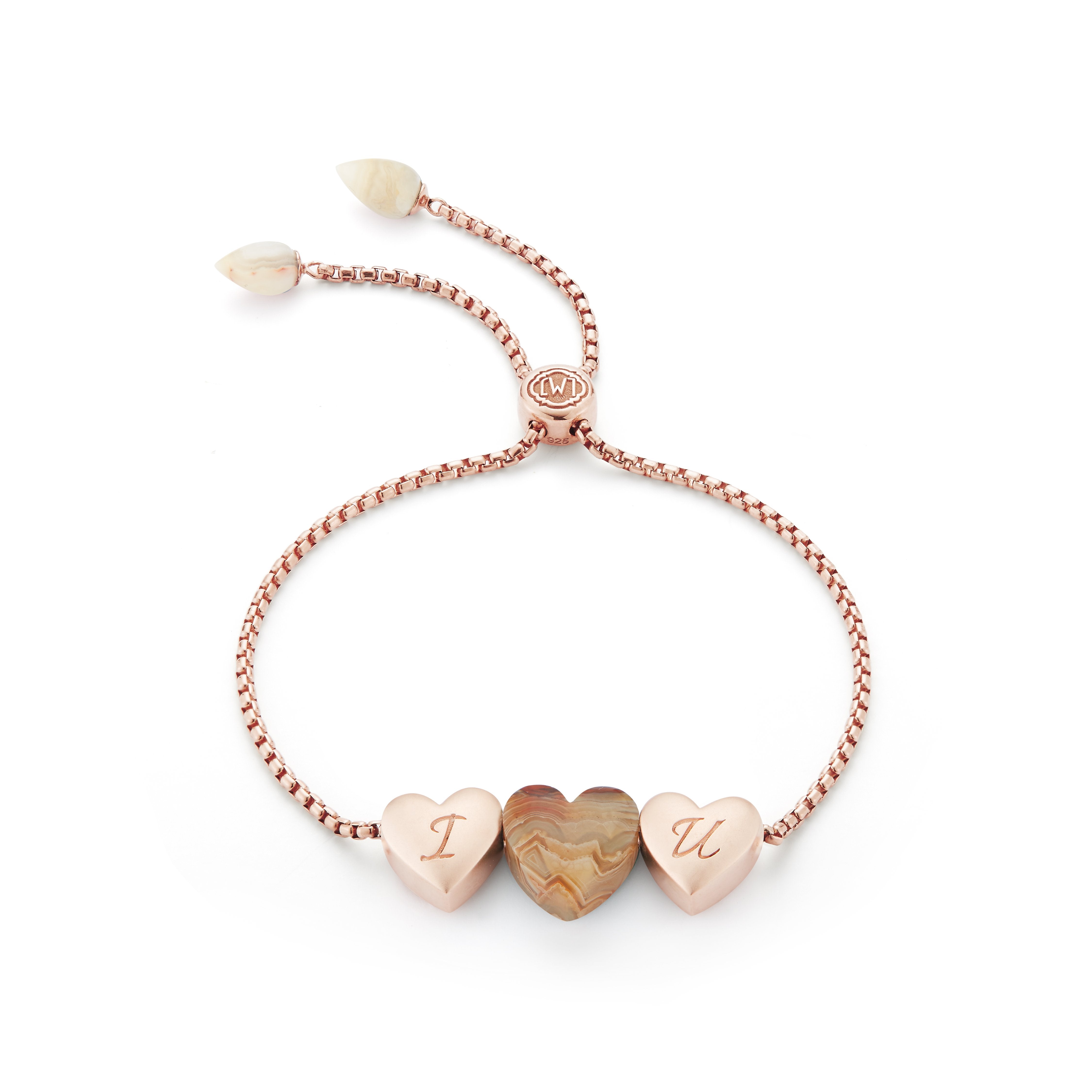 Luv Me Lace Agate Bolo Adjustable I Love You Heart Bracelet in 14K Ros ...