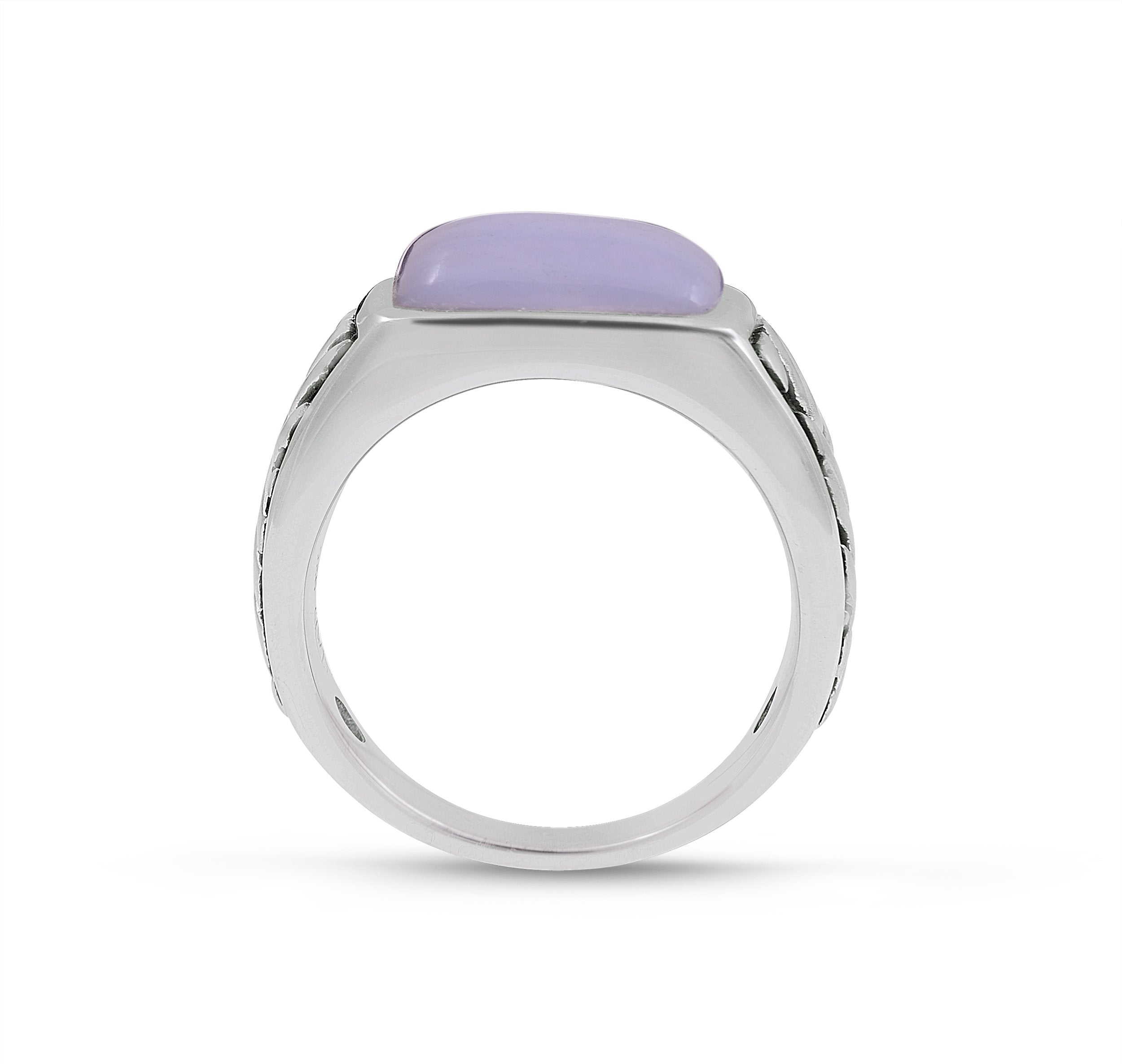 Blue Lace Agate Stone Signet Ring in Black Rhodium Plated Sterling Sil ...