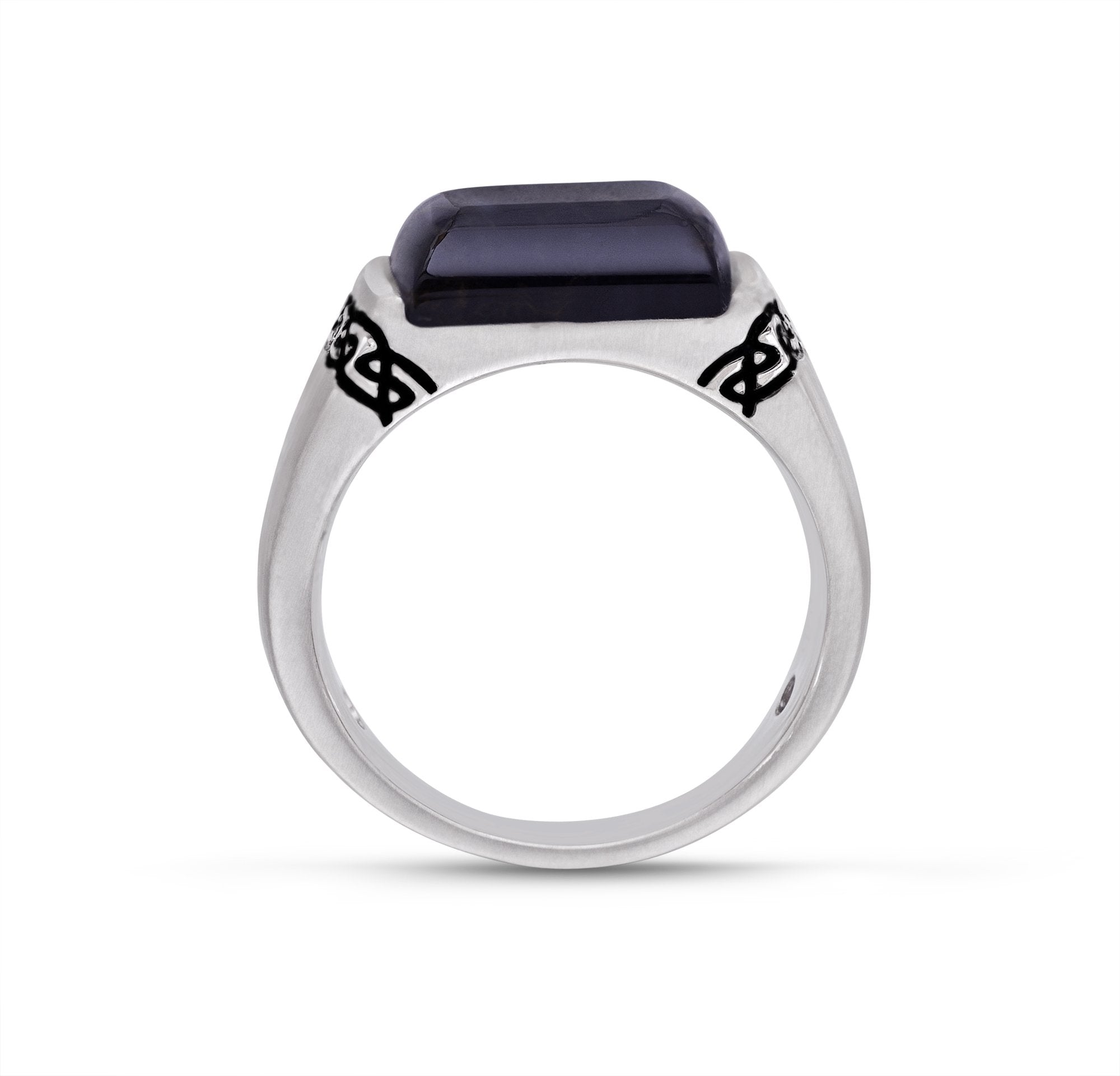 Blue Pietersite Celtic Stone Signet Ring in Sterling Silver with Ename ...