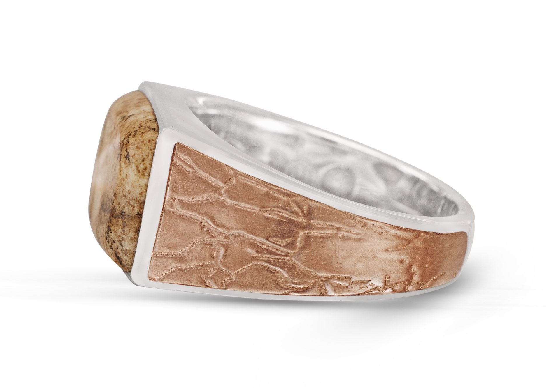 Light Brown Picasso Jasper Stone Signet Ring in Brown Rhodium Plated S ...