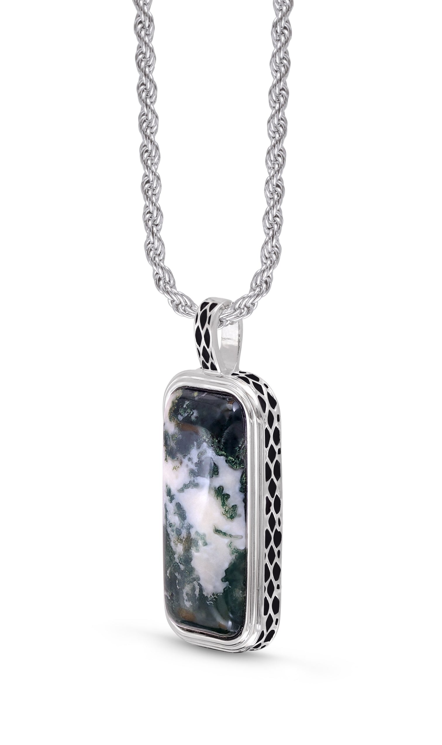 Tree Agate Stone Tag in Black Rhodium Plated Sterling Silver ...