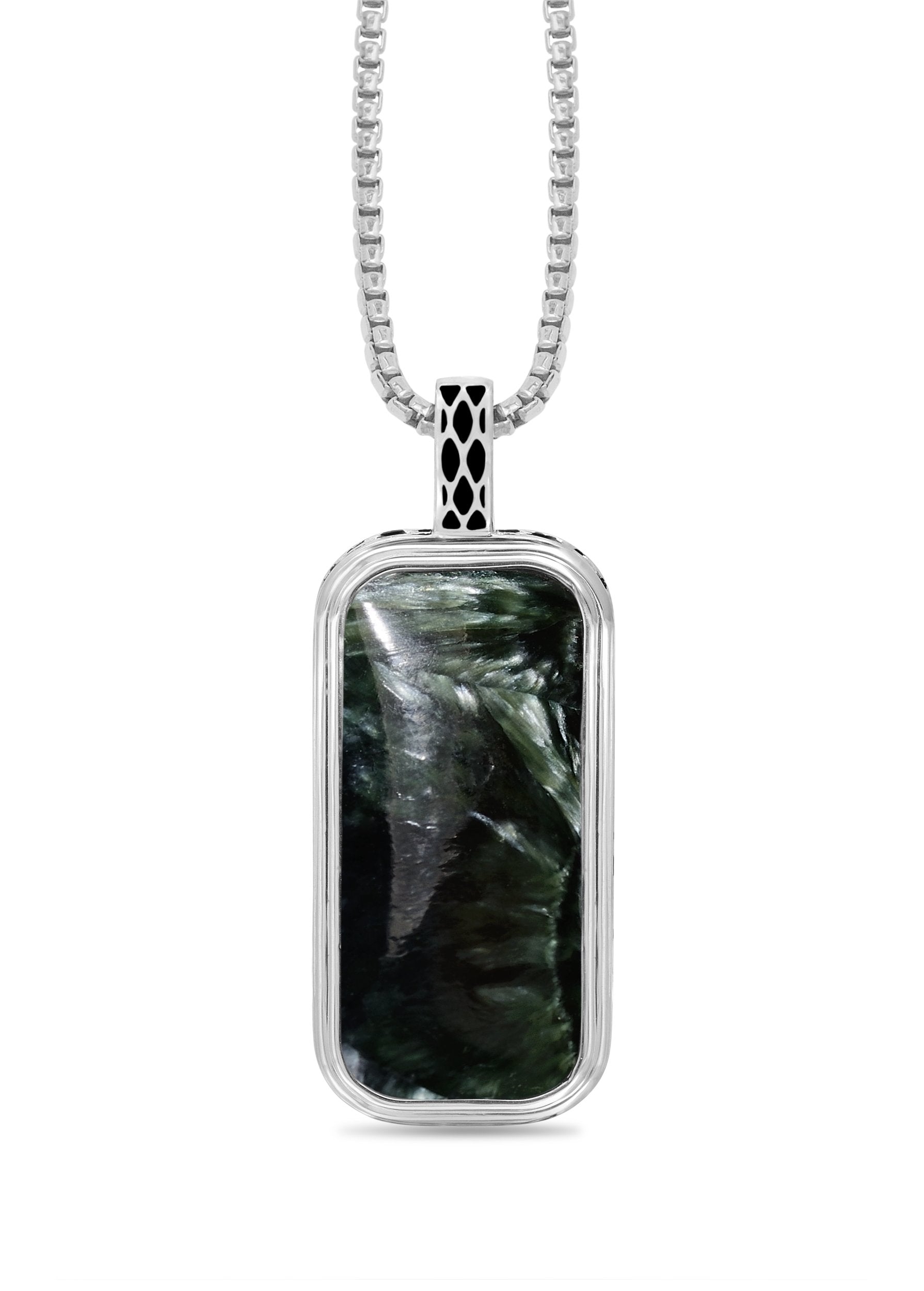 Seraphinite Stone Tag in Black Rhodium Plated Sterling Silver ...