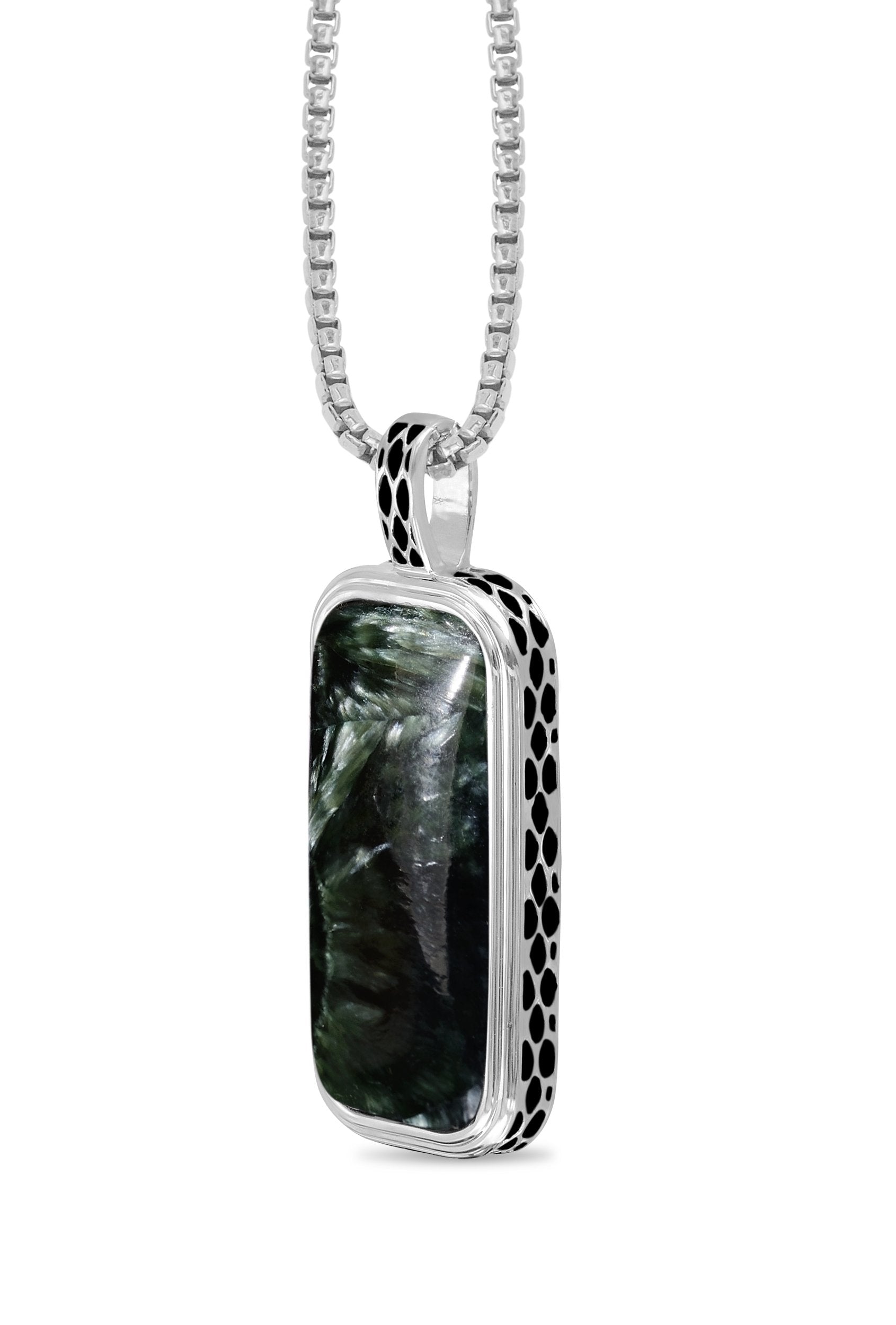 Seraphinite Stone Tag in Black Rhodium Plated Sterling Silver ...