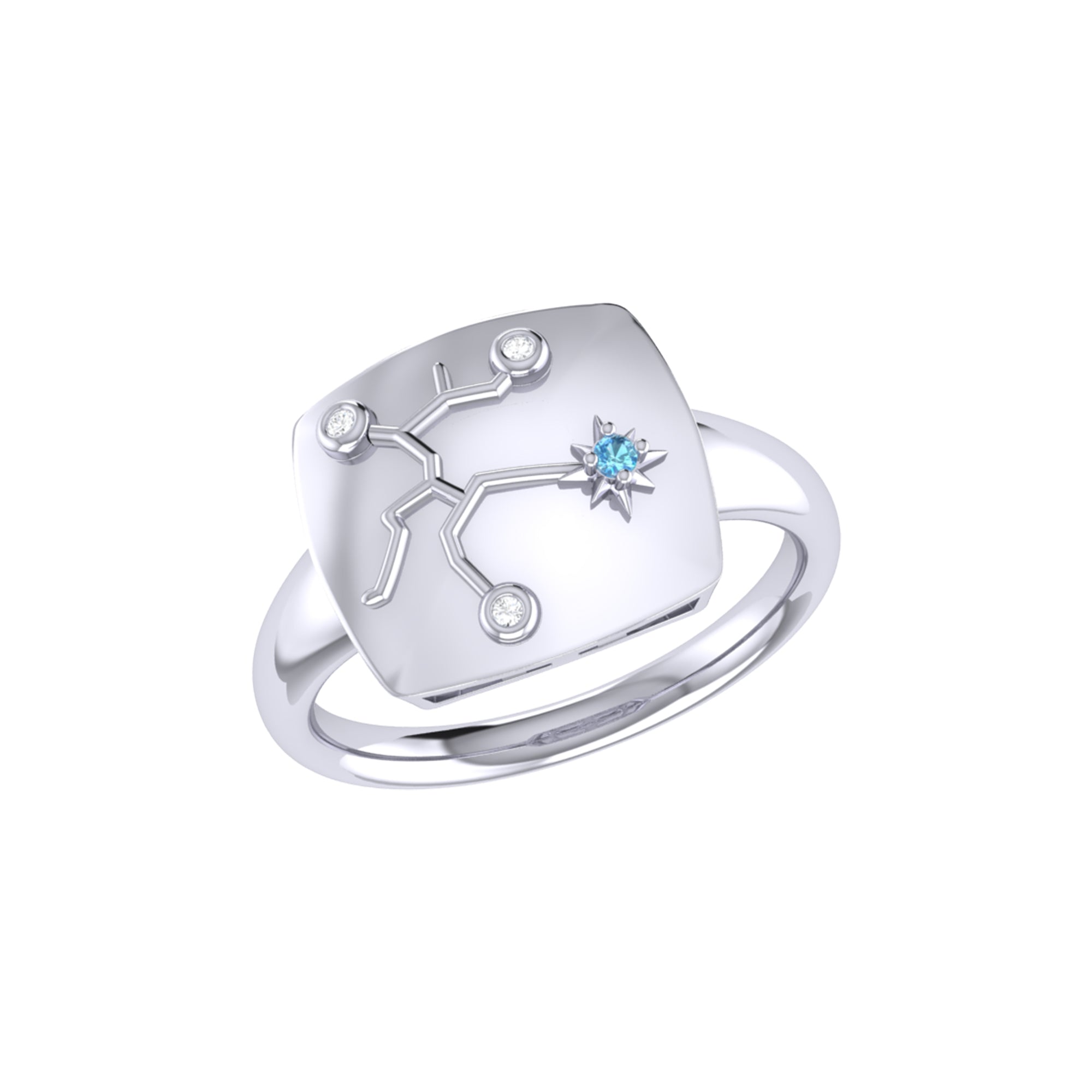 Sagittarius Archer Blue Topaz & Diamond Constellation Signet Ring in S ...