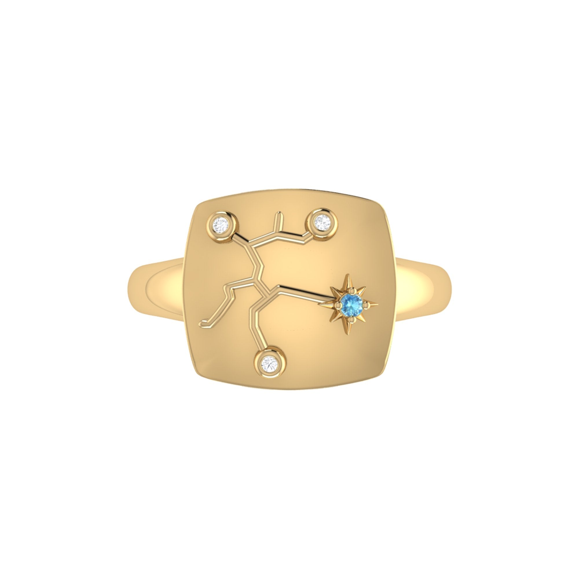 Sagittarius Archer Blue Topaz & Diamond Constellation Signet Ring in 1 ...